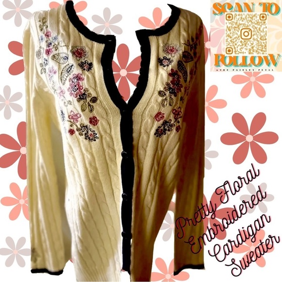 Blair | Sweaters | Pin Up Style Floral Embroidered Cardigan Sweater ...